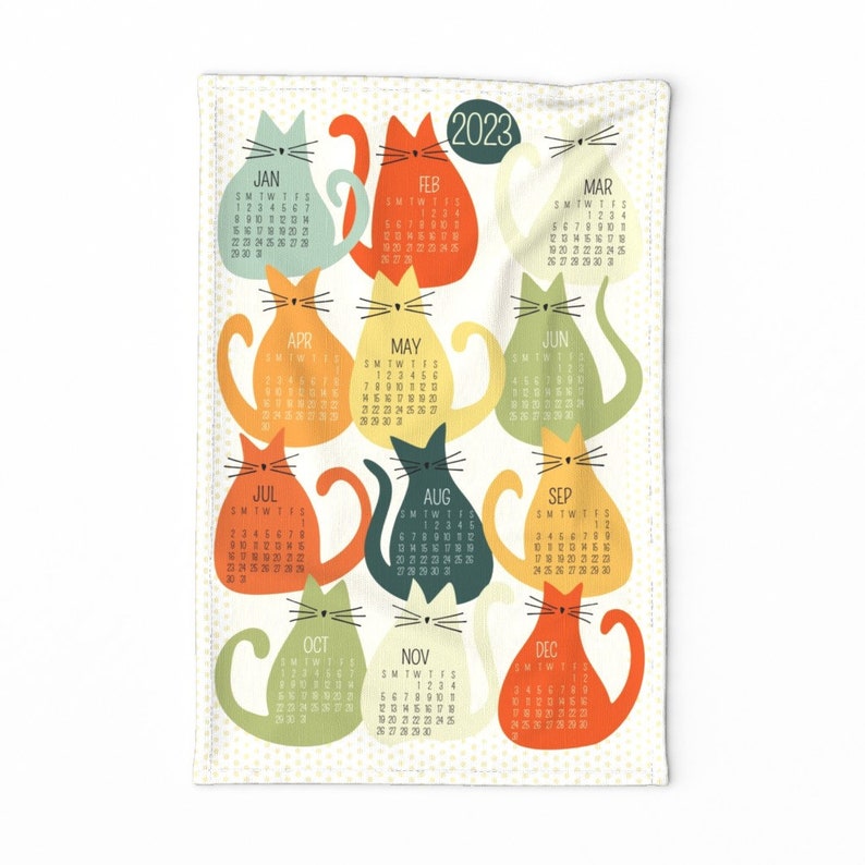 Retro Cats Tea Towel Vintage Cats Calendar by Luciafontes - Etsy