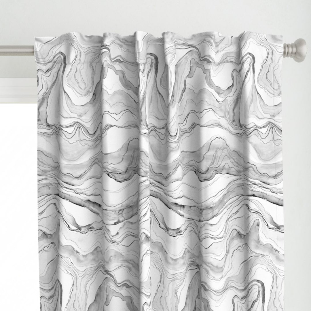 Marble Curtain Panel - Abstract Stone Texture Gray Swirls Tie Dye ...