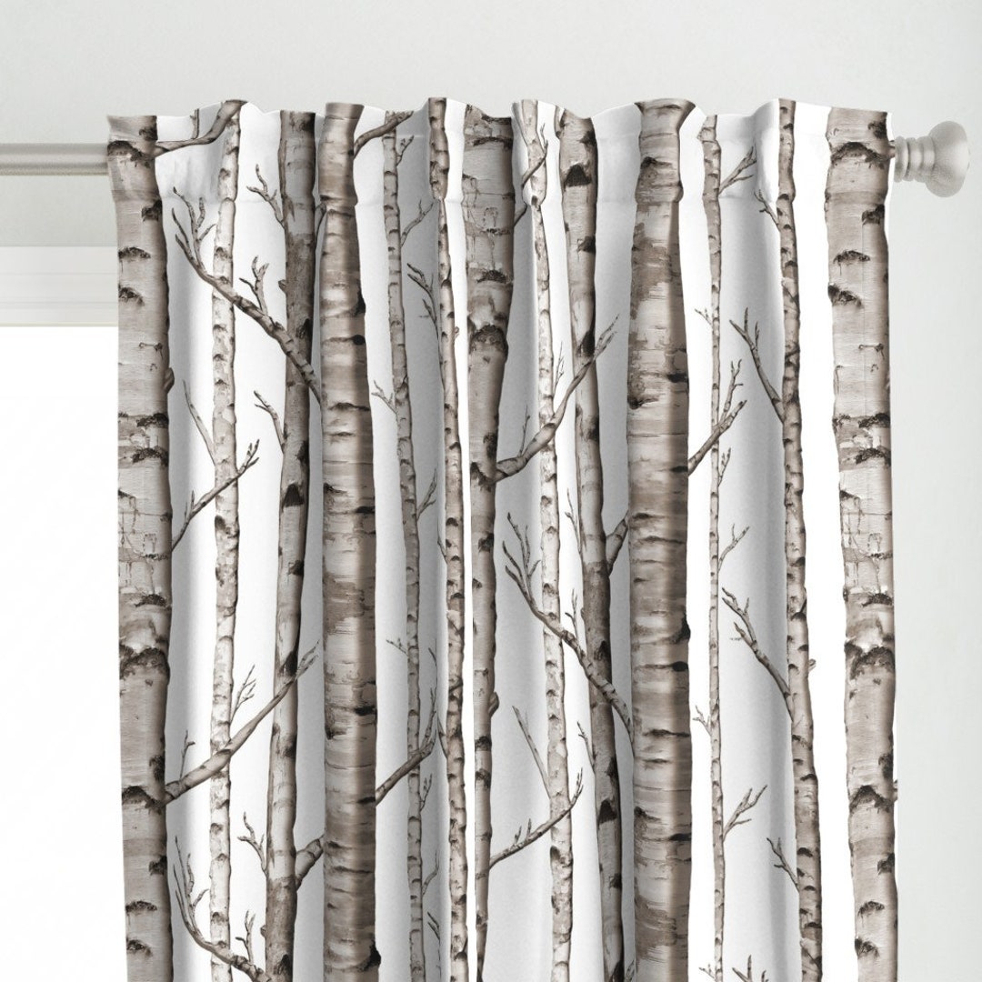 Woodland Forest Curtain Panel - Birch Trees Birch Forest Outdoor Custom ...
