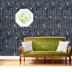 Celestial Art Deco Non-pasted Wallpaper - Art Deco Moon by Michele ...