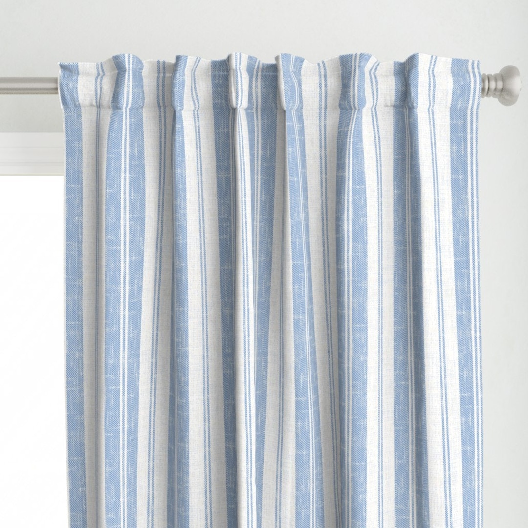 Rustic Ticking Stripe Curtain Panel - Farmhouse French Blue Cottagecore ...