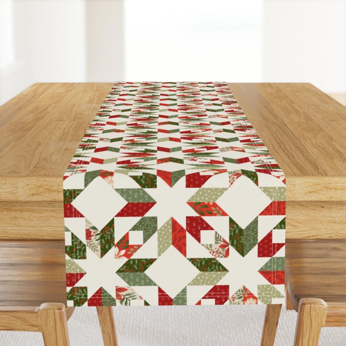 Winter Patchwork Table Runner - Cheater Quilt Christmas Wholecloth ...