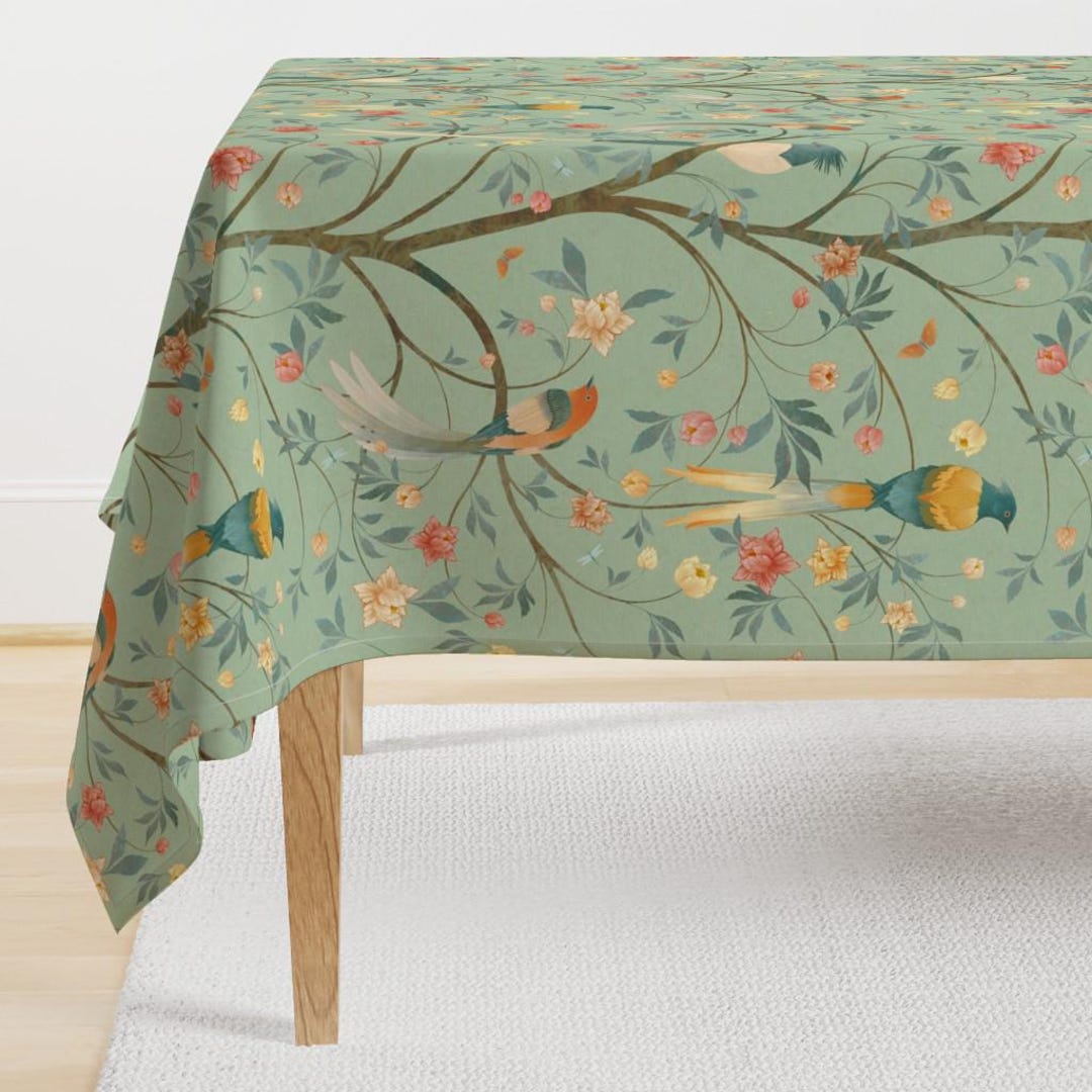 Chinoiserie Tablecloth - Sanctuary Celadon by Silver_steer_design ...