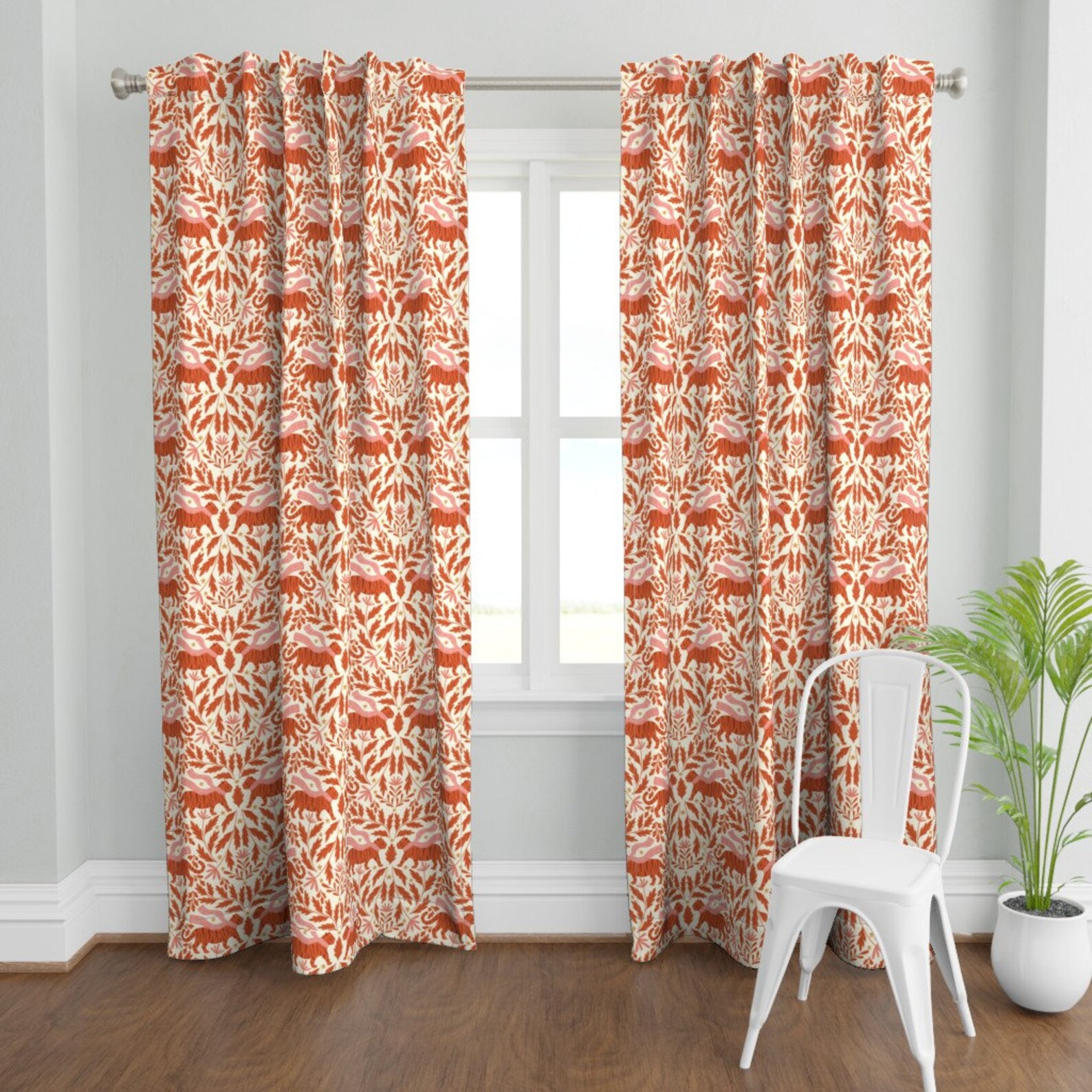 Tiger Damask Curtain Panel Cozy Tigers by Carysmula Red - Etsy