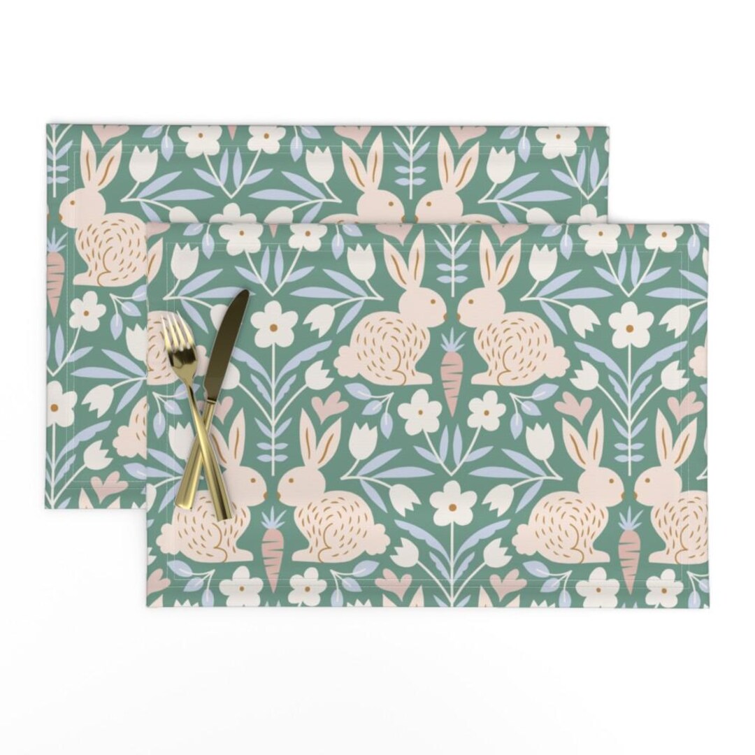 Pastel Floral Easter Placemats Set of 2 - Bunny Rabbits Easter Spring ...