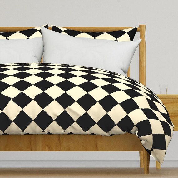 Harlequin Bedding Wonderland Chessboard Check by Peacoquettedesigns Checkered Cotton Sateen Duvet Cover OR Pillow Shams by Spoonflower Etsy