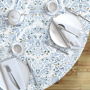 Grandmillennial Tablecloth Victorian Blue Damask by Creativeinchi ...