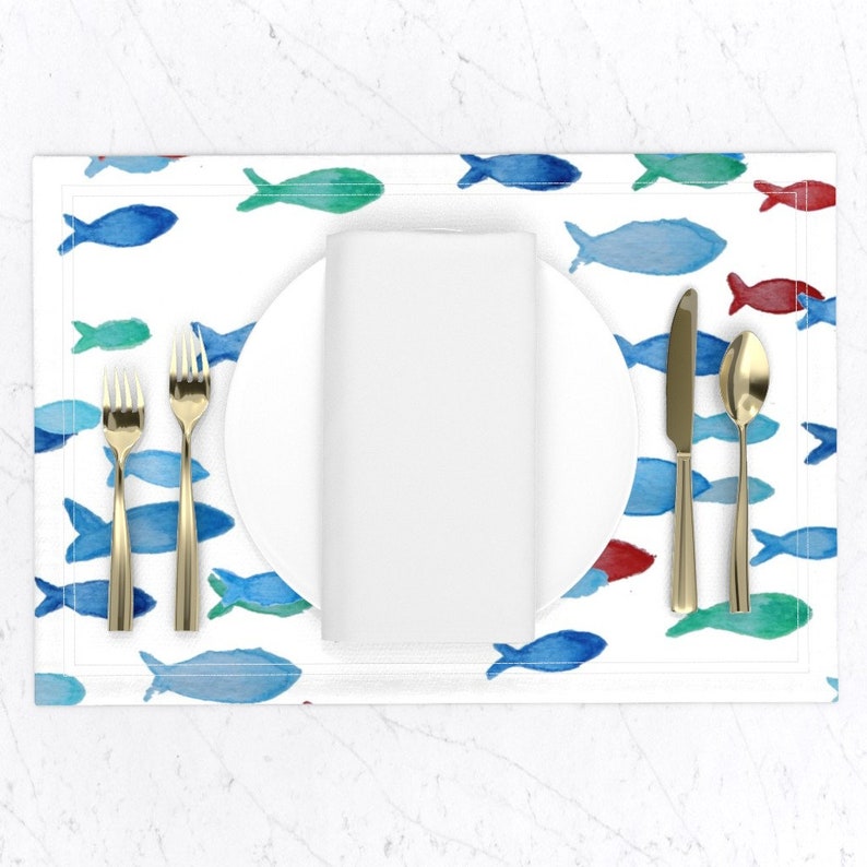 Watercolor Fishes Placemats set of 2 Little Fishes by - Etsy
