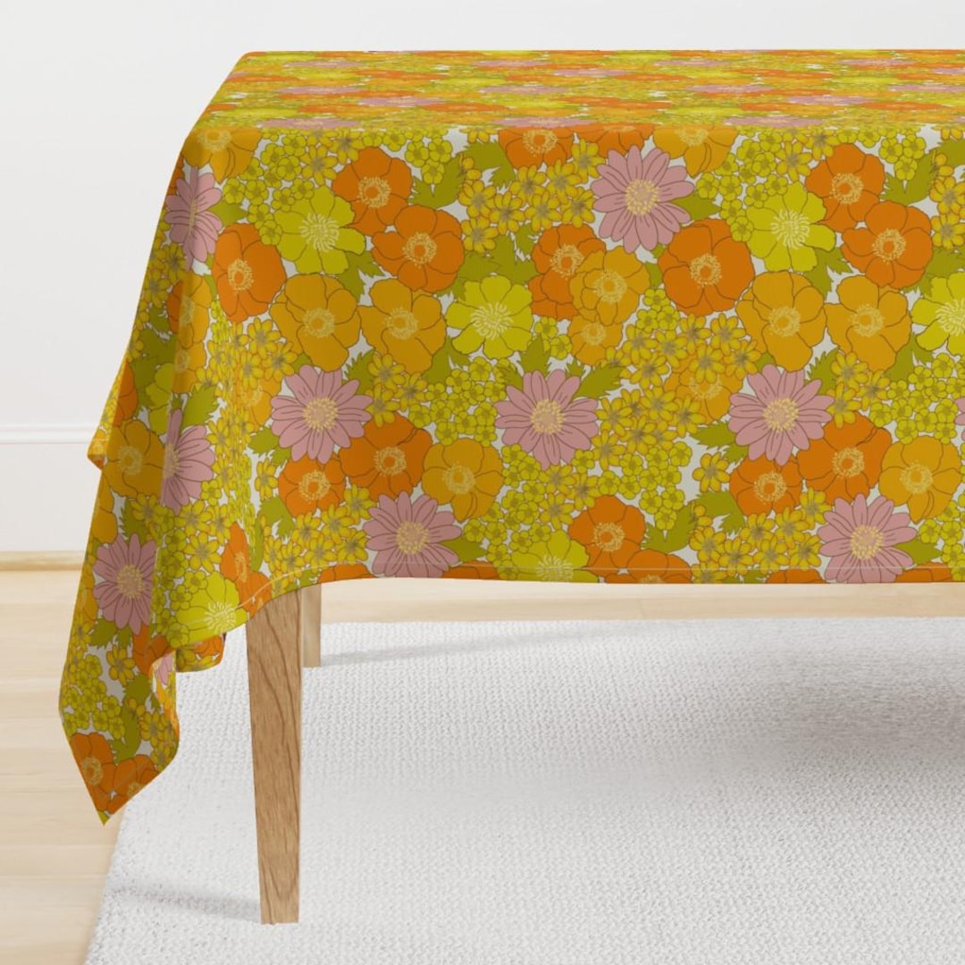 Retro Floral Tablecloth - Retro Buttercup by Mariarein - Groovy Hippie ...