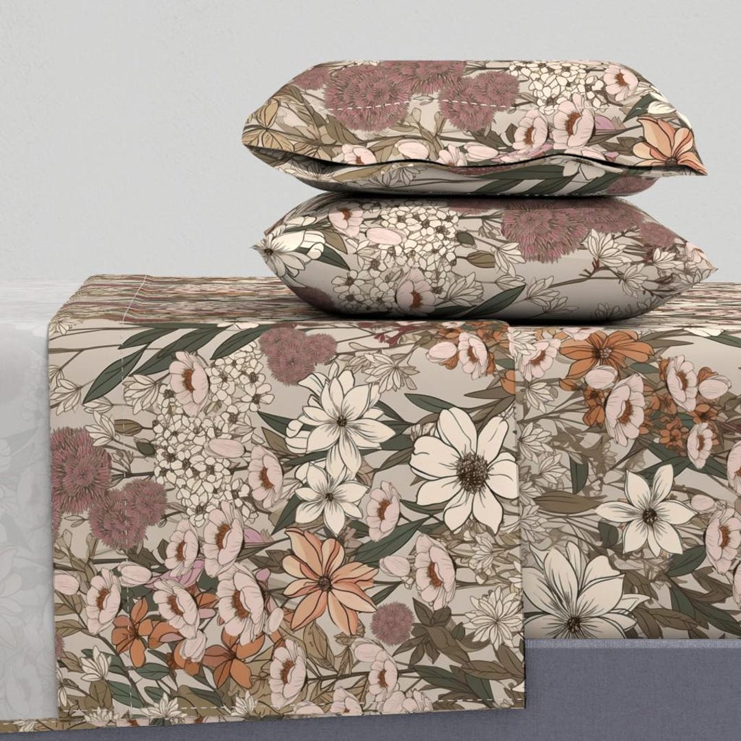 Boho Botanical Sheets - Tangled Wildflowers by Web_and_hen - Boho ...