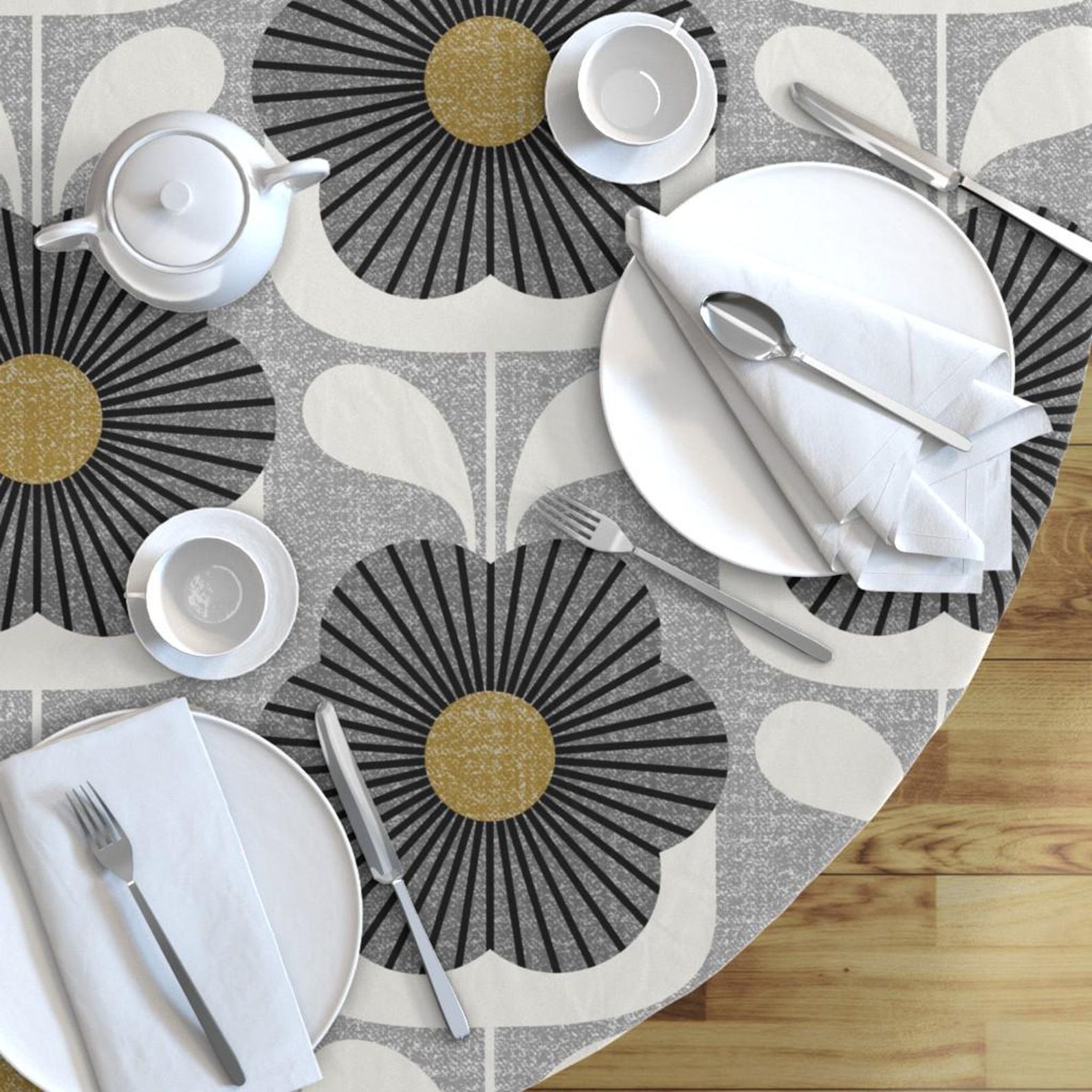 Mod Scandi Flowers Tablecloth - Mod Deco Blooms by Ottomanbrim - Large ...