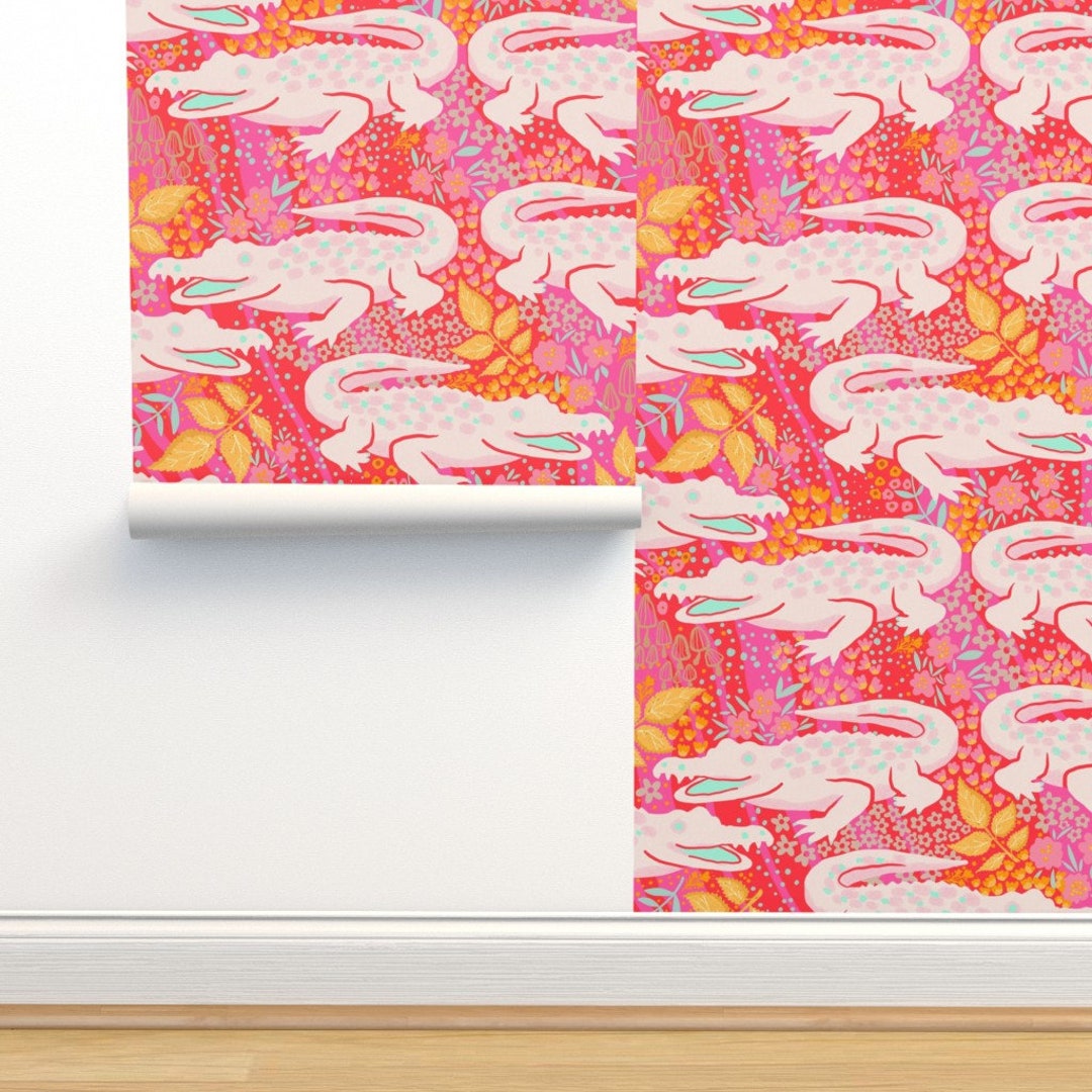 Pink Gator Commercial Grade Wallpaper Chomp Chomp Nom Nom by - Etsy