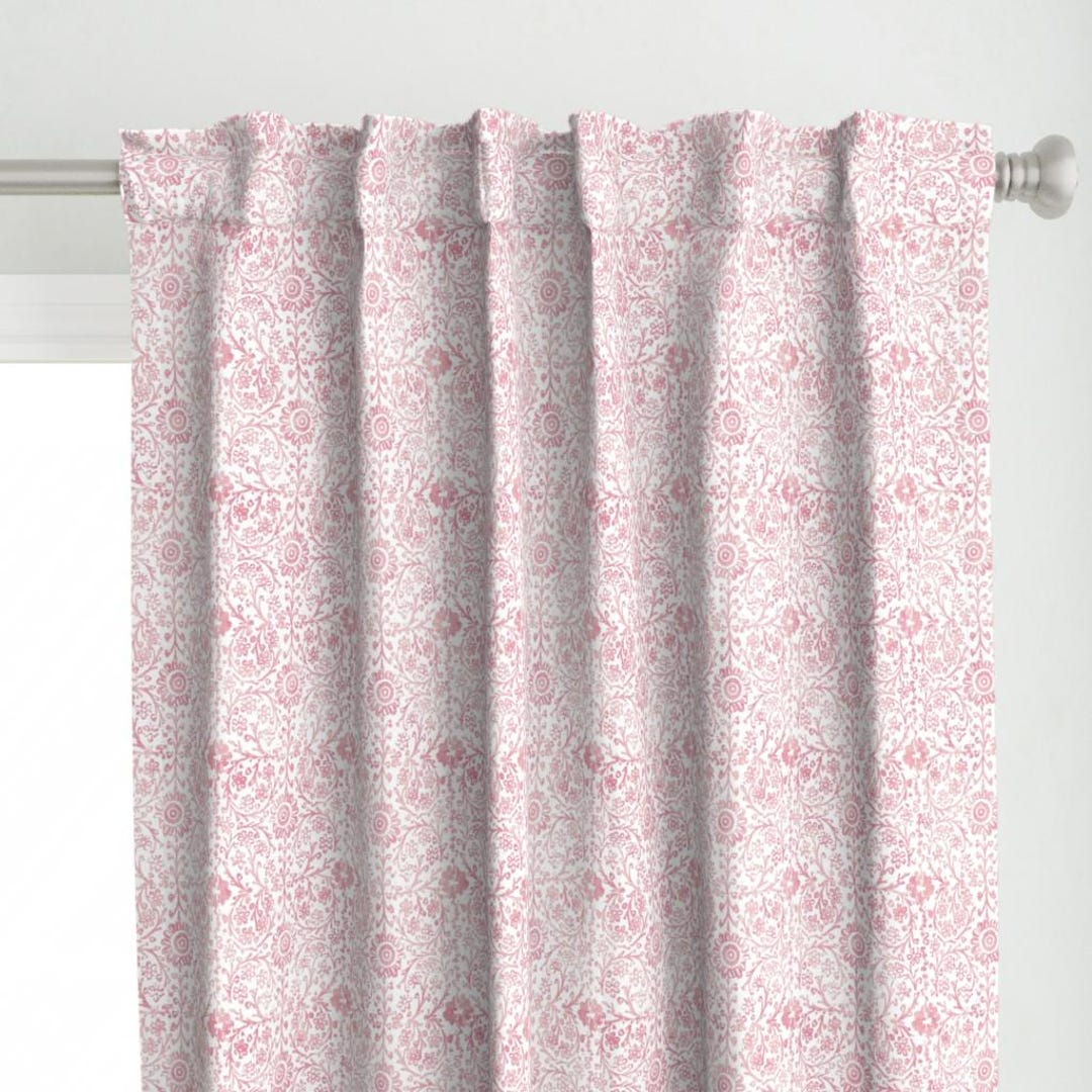 Pink Curtain Panel - Woodblock Block Print Dusty Pink Pink and White ...