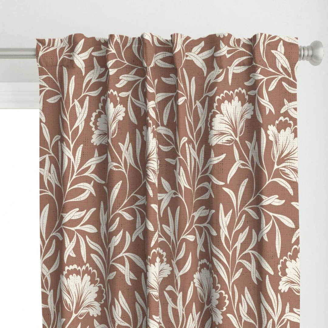 Mocha Curtain Panel - Rustic Dot Floral by Ashleycelena - Floral ...