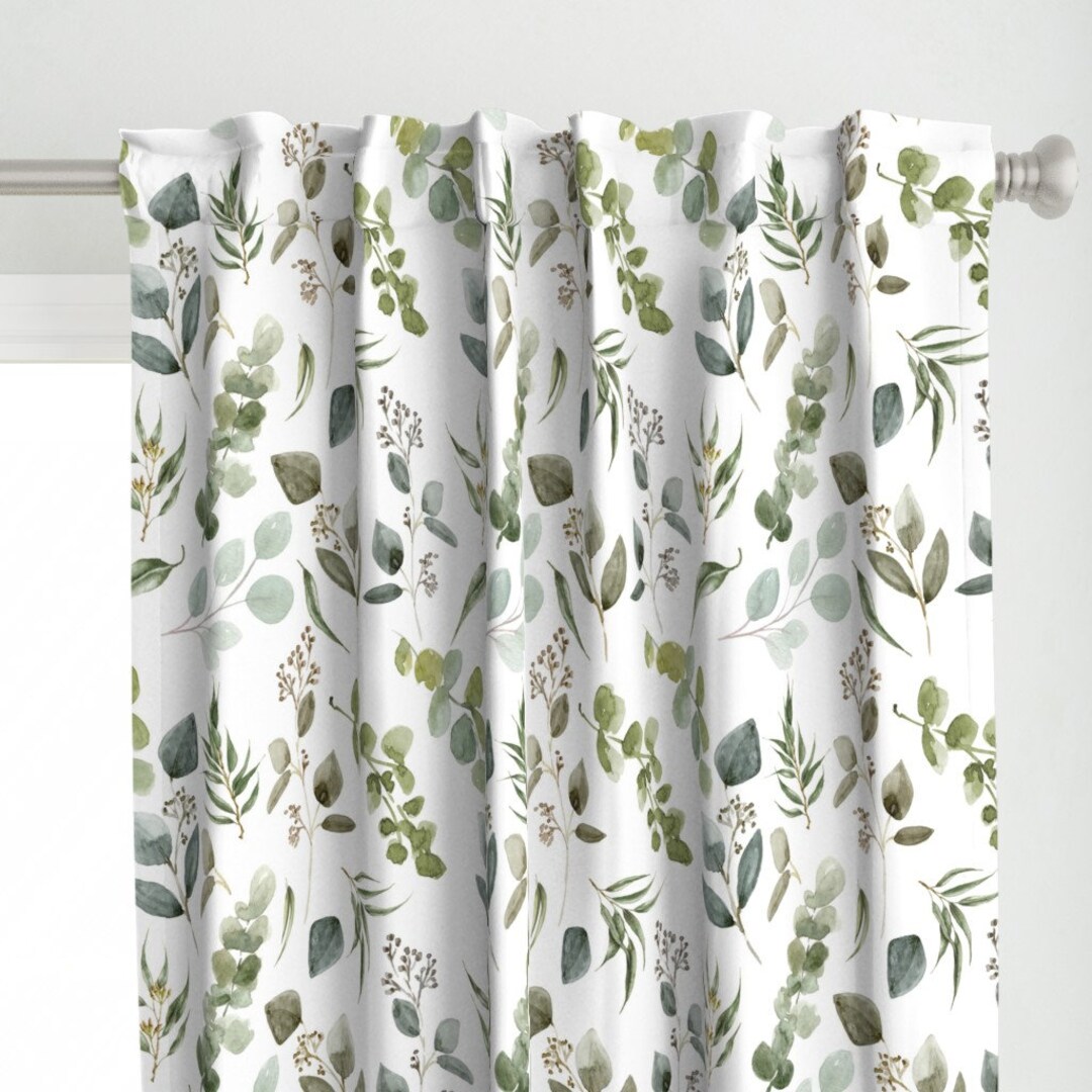 Australian Botanical Curtain Panel - Watercolor Boho Eucalyptus Floral ...