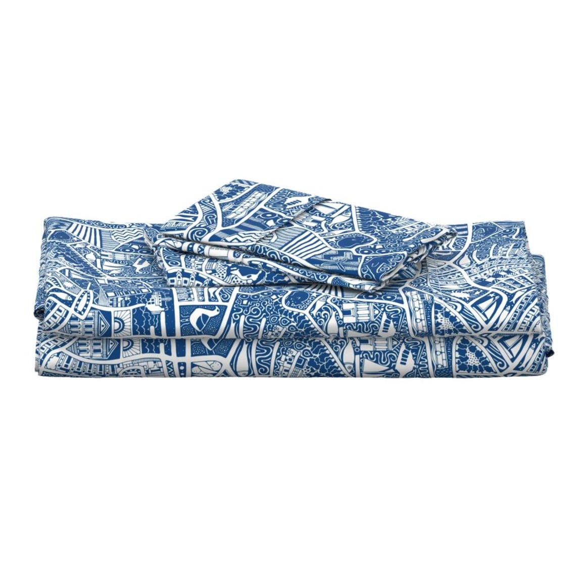 Coastal Sheets - Seaside Living Blue by Scrummy - Nautical Map Seaside ...