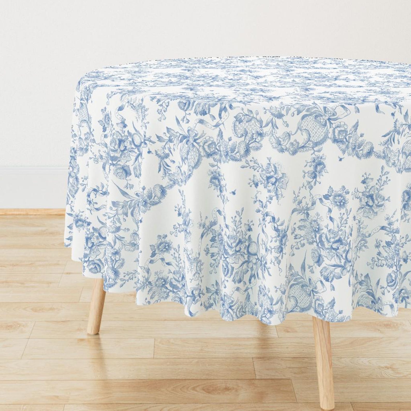 Blue Tablecloth - Blueberry Toile by Lilyoake - Toile Fruit Roses Bee ...