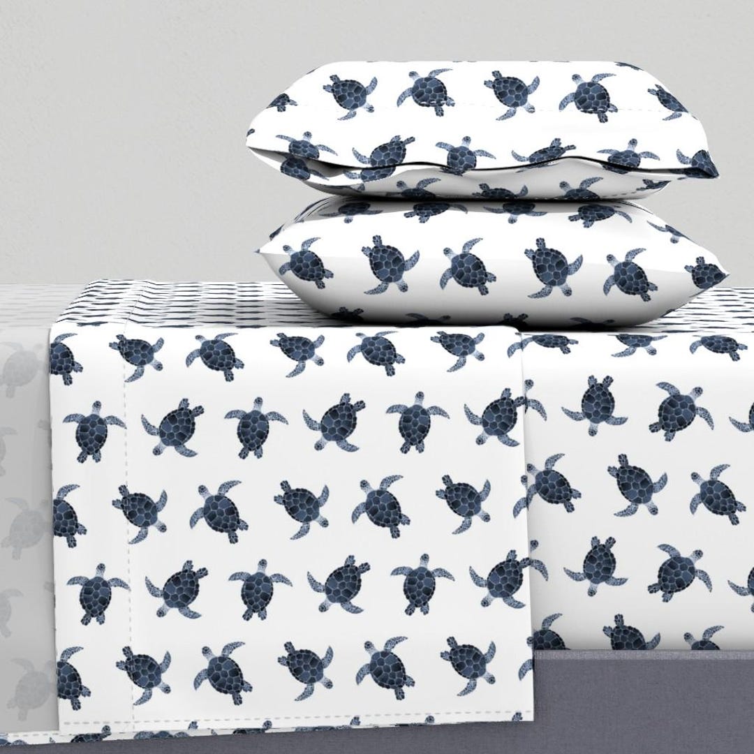 Sea Turtle Sheets - Sea Turtle Navy Blue by Mcgaughtextilestudio ...