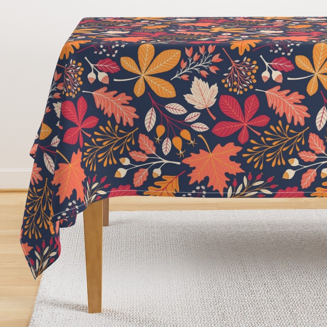 Autumn Leaves Tablecloth Autumn Botanicals Dark Blue by - Etsy