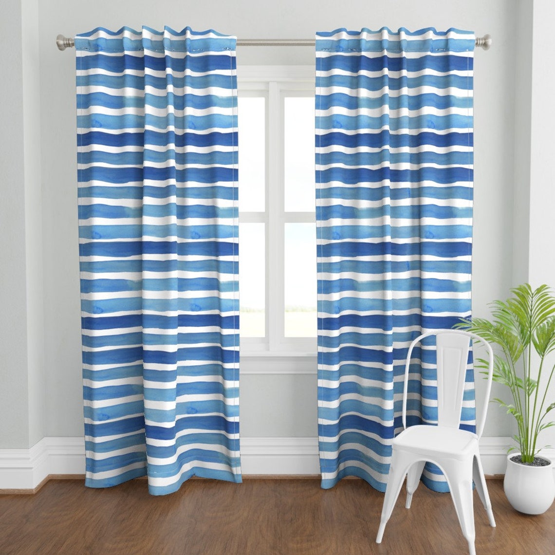 Watercolor Stripes Curtain Panel Ella Stripes by - Etsy