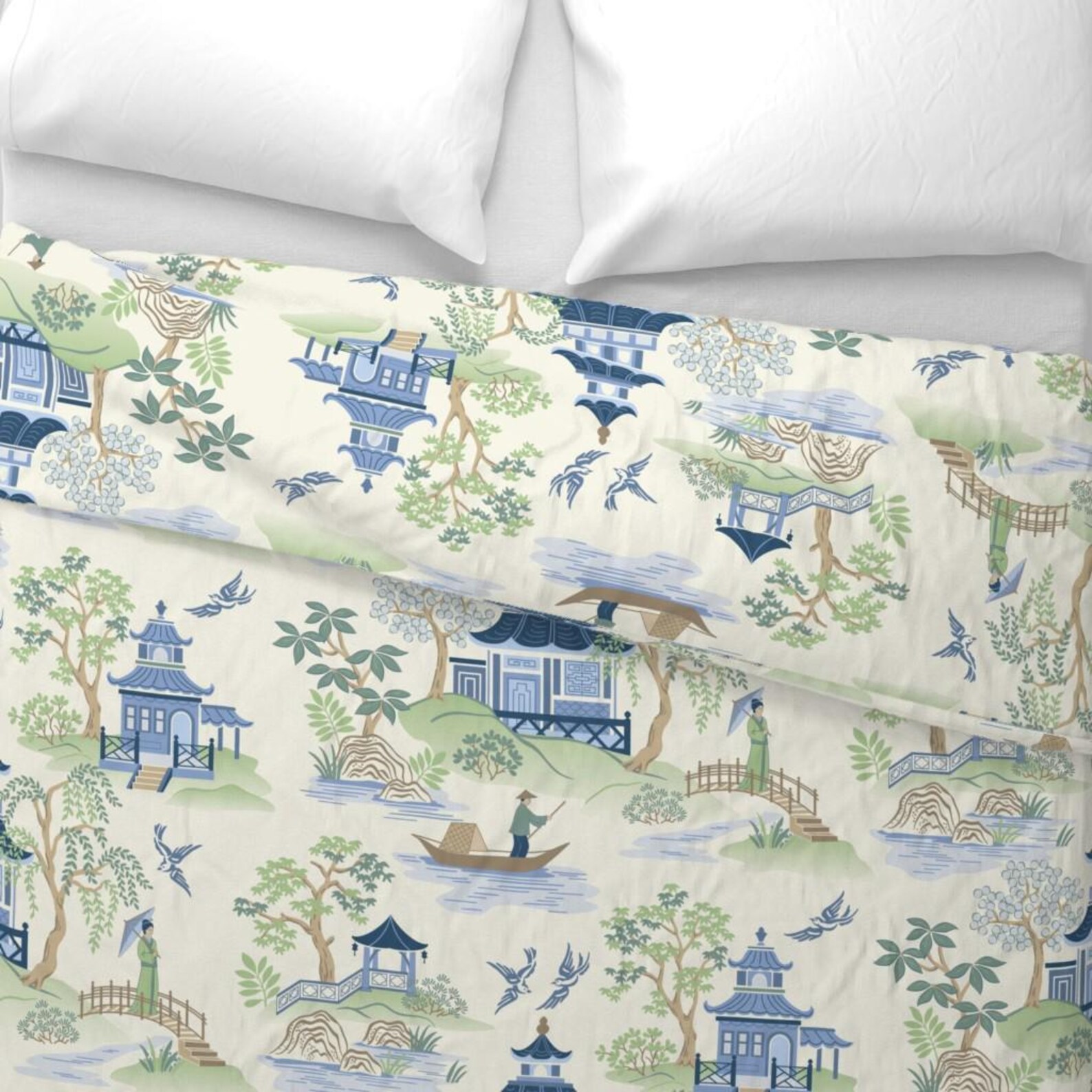 Tea House Bedding - Chinoiserie Pagoda by Barbarapixton - Willow Tree ...