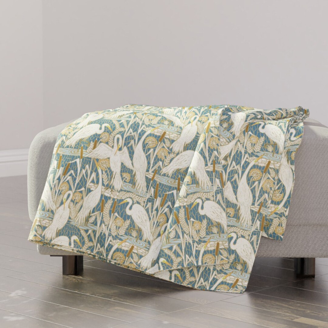 Coastal Cranes Throw Blanket Watching Cranes by Illaberek Art Deco ...
