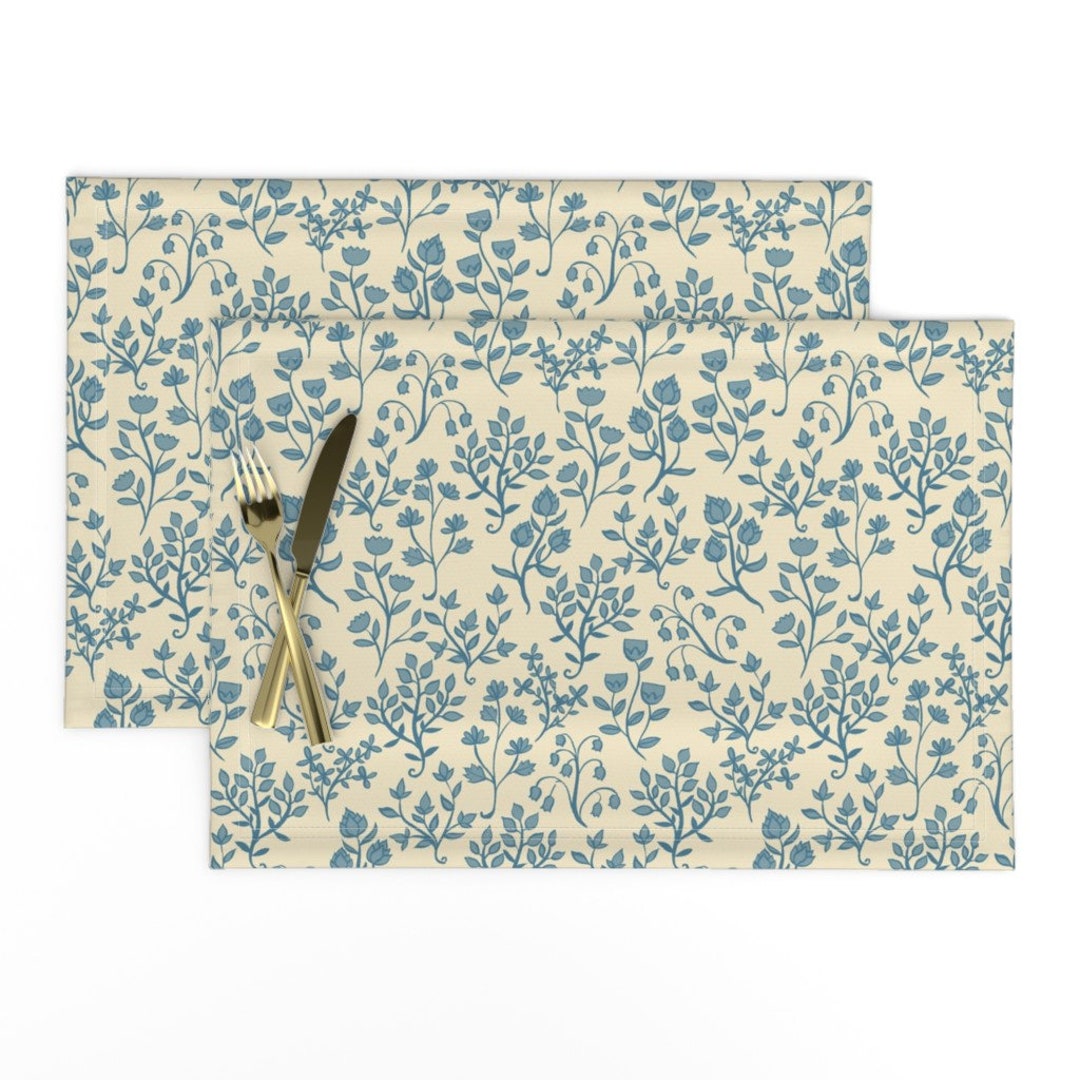 Ditzy Flowers Placemats set of 2 Forest Blooms Creamblue by Ceciliamok ...