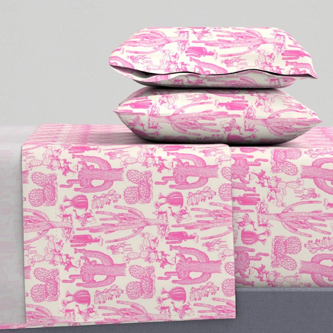 Pink Cactus Toile Sheets - Western Cactoile by Yesterdaycollection ...