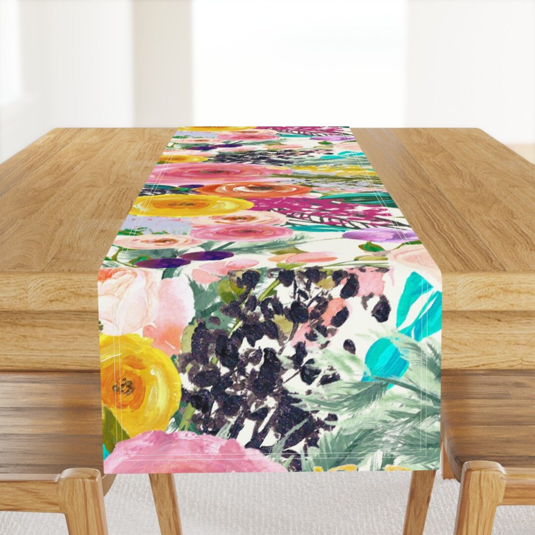 Watercolor Floral Table Runner Autumn Blooms Giant Bright by - Etsy