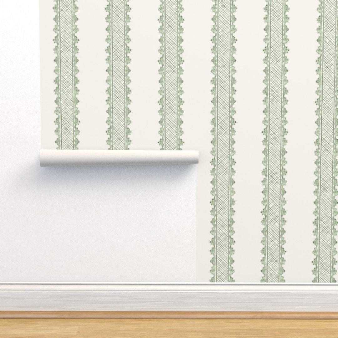 Sage Green Stripe Non-pasted Wallpaper Traditional Classic - Clarabelle ...