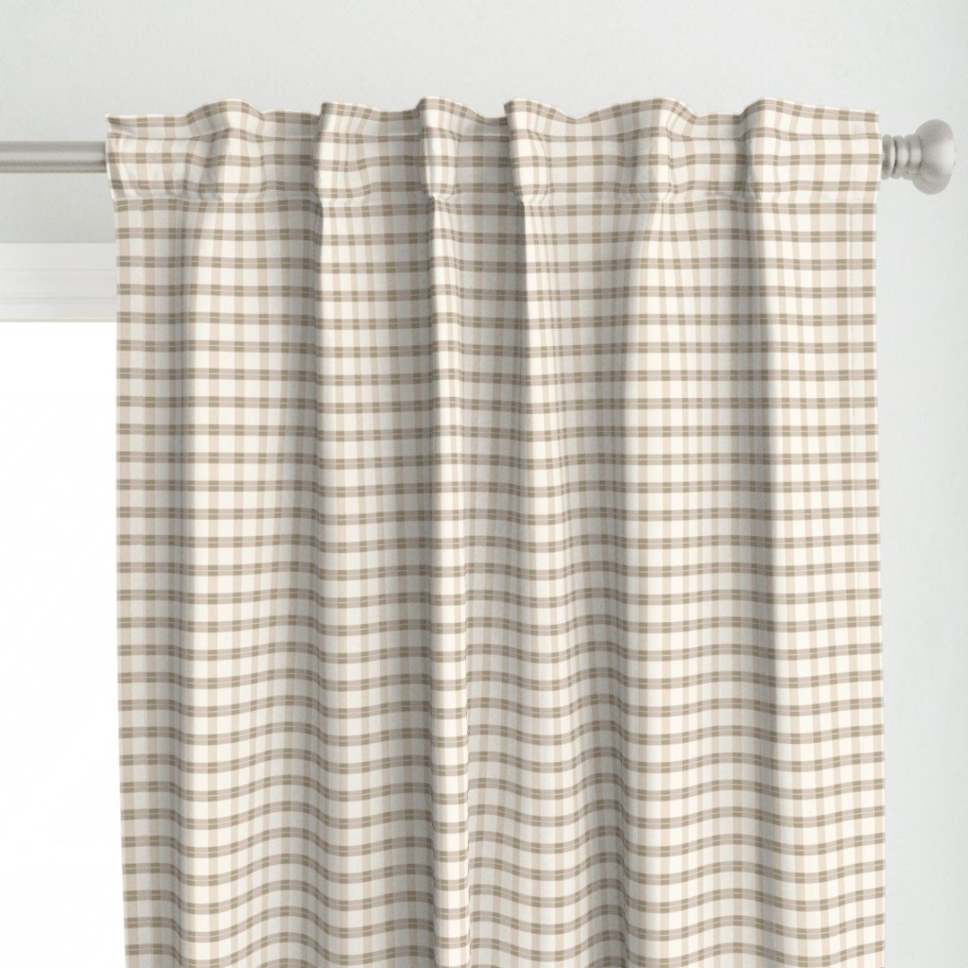 Gingham Check Curtain Panel - Small Beige Oat Sand Cream.fall Autumn ...