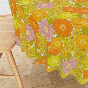 Retro Floral Tablecloth - Retro Buttercup by Mariarein - Groovy Hippie ...