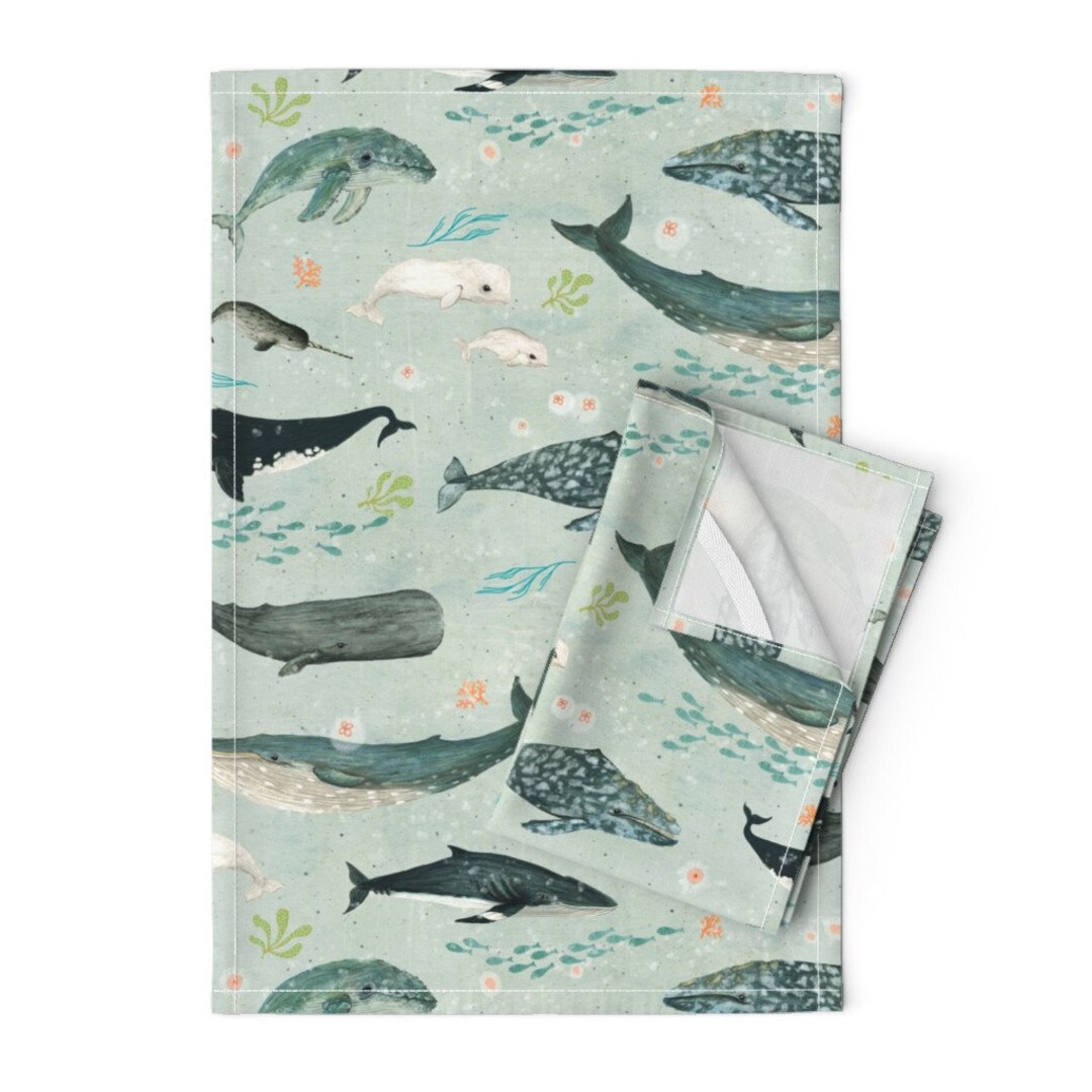 Whales Tea Towels set of 2 Whale Whispers by Katherine_quinn Green Blue ...