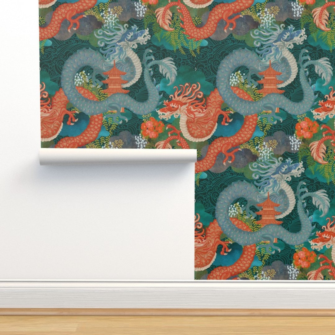 Japanese Dragon Non-pasted Wallpaper Folklore Maximalist - Ryu Ocean ...