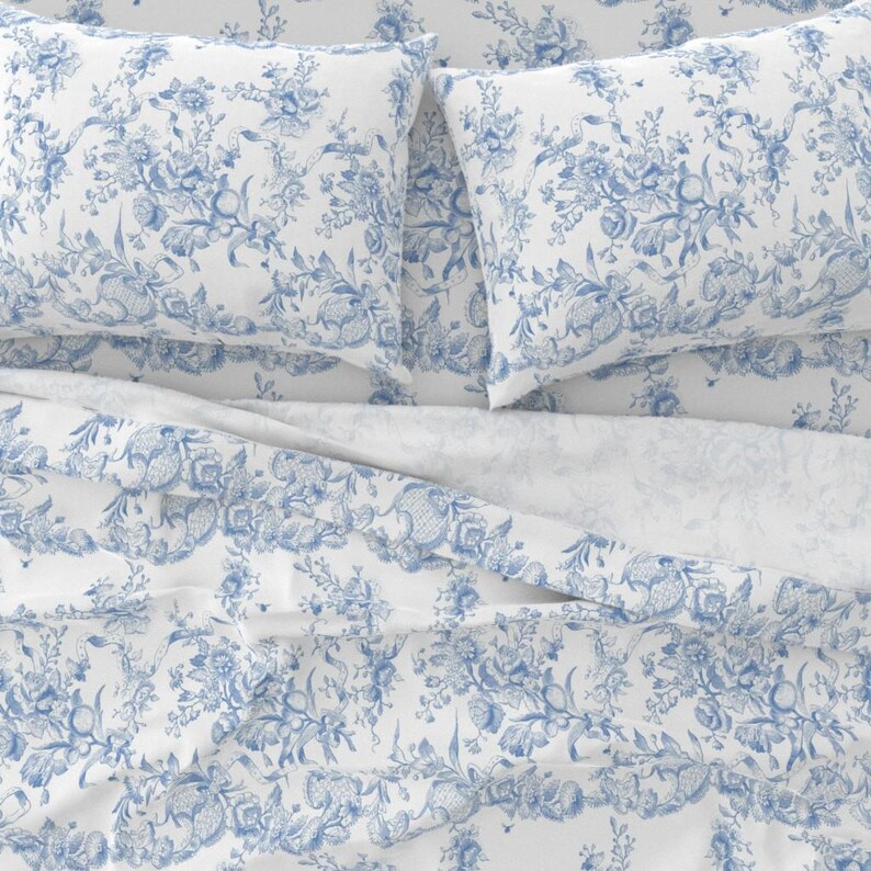 Blue Sheets - Blueberry Toile by Lilyoake - Toile Fruit Roses Bee ...