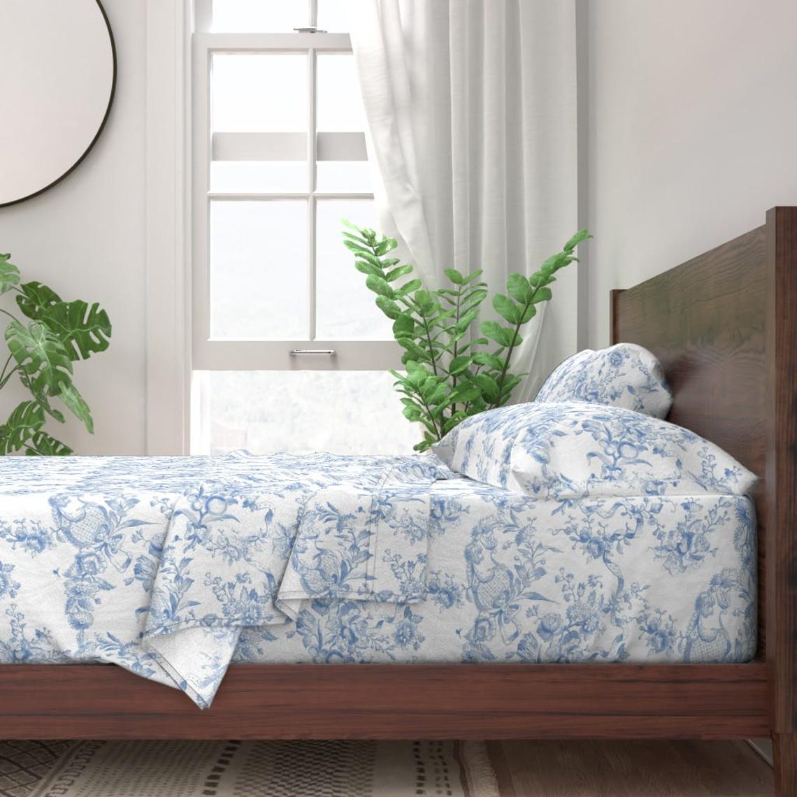Blue Sheets - Blueberry Toile by Lilyoake - Toile Fruit Roses Bee ...