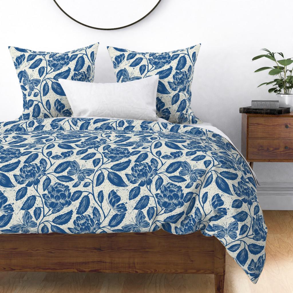 Blue Block Print Bedding - Peony Butterfly Floral by Nakiza_designs ...
