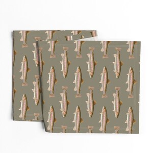 Fly Fishing Table Runner - Rainbow Trout on Pewter Grey by Weavingmajor ...