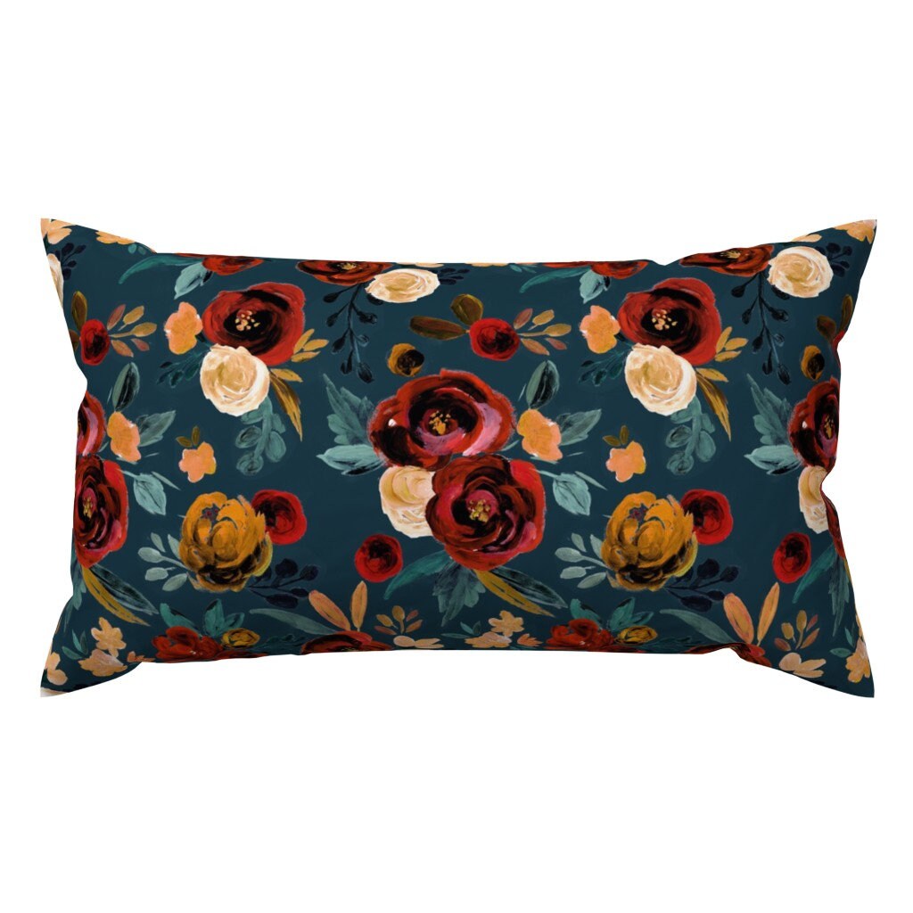 Autumn Accent Pillow Valentina Red Rose River Teal Blue by | Etsy