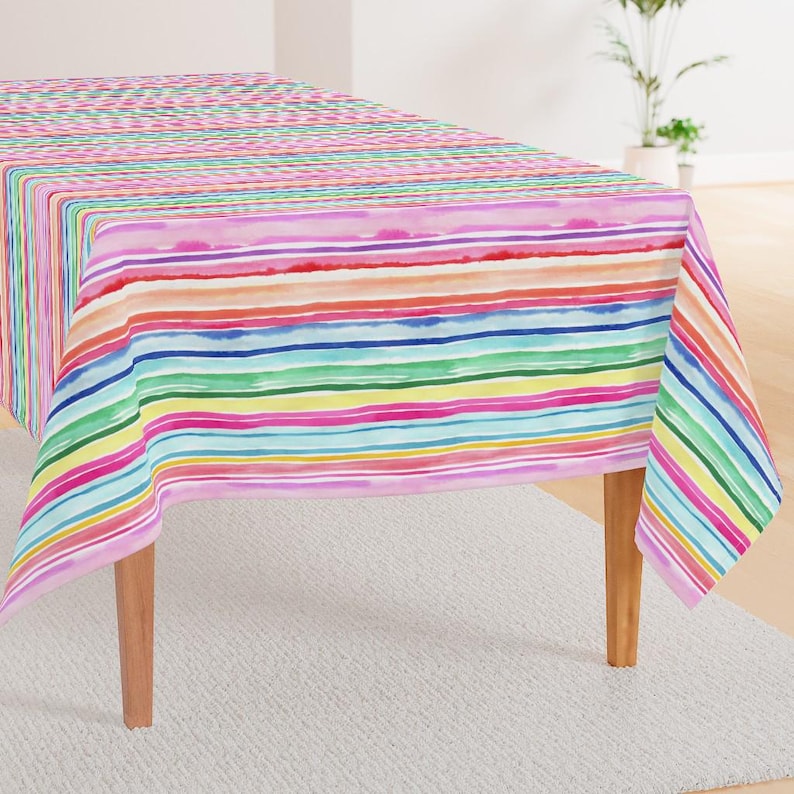 Watercolor Stripe Tablecloth - Colorful Stripe by Ninola-design ...