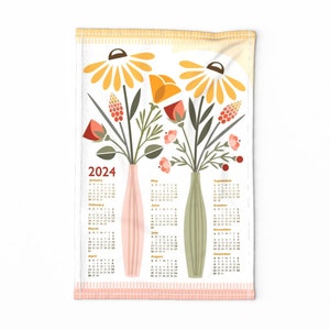2025 Calendar Tea Towel Floral Bouquet by Leahsoha Tea Towel Modern ...