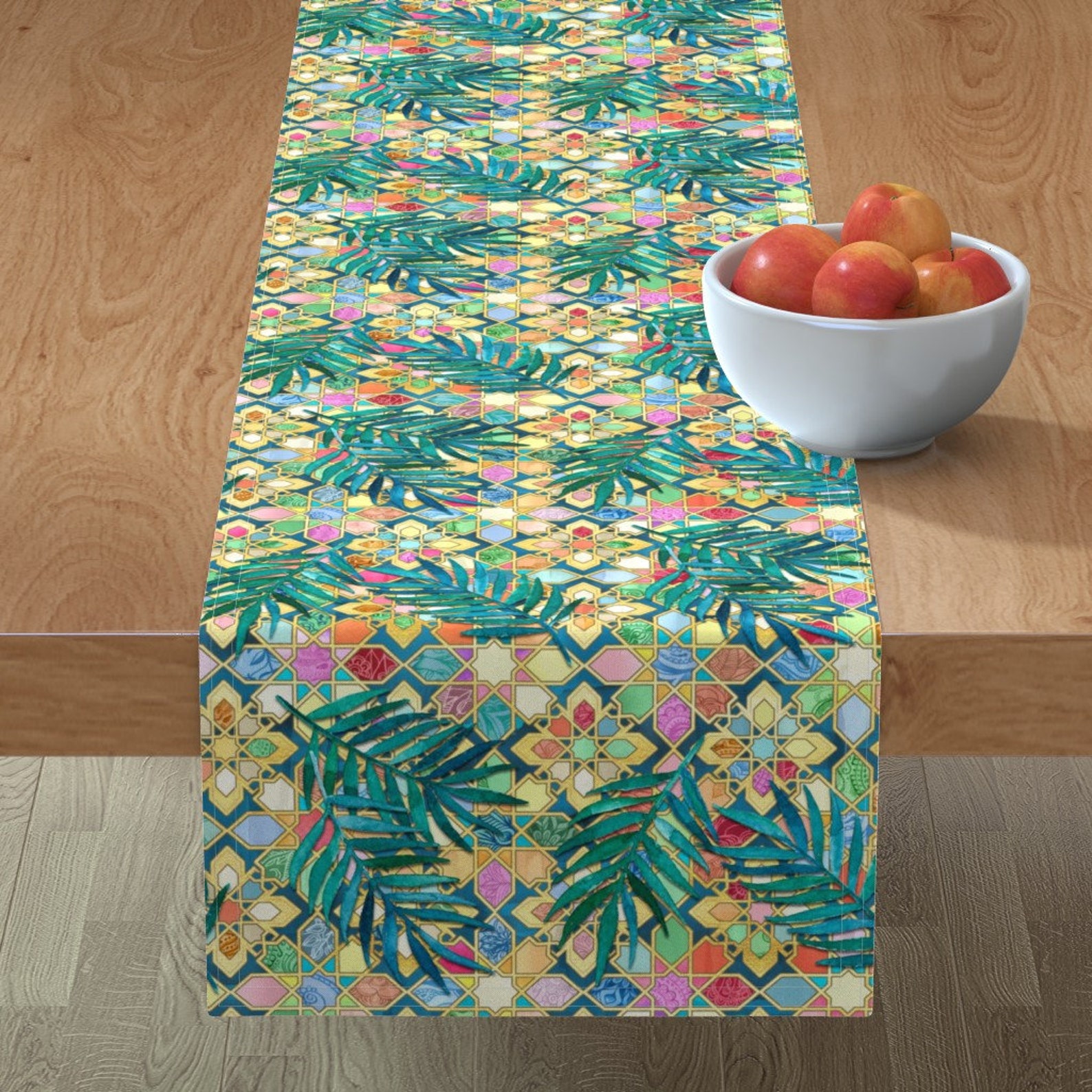 Moroccan Table Runner Mosaic Tiles With Palm Leaves by - Etsy