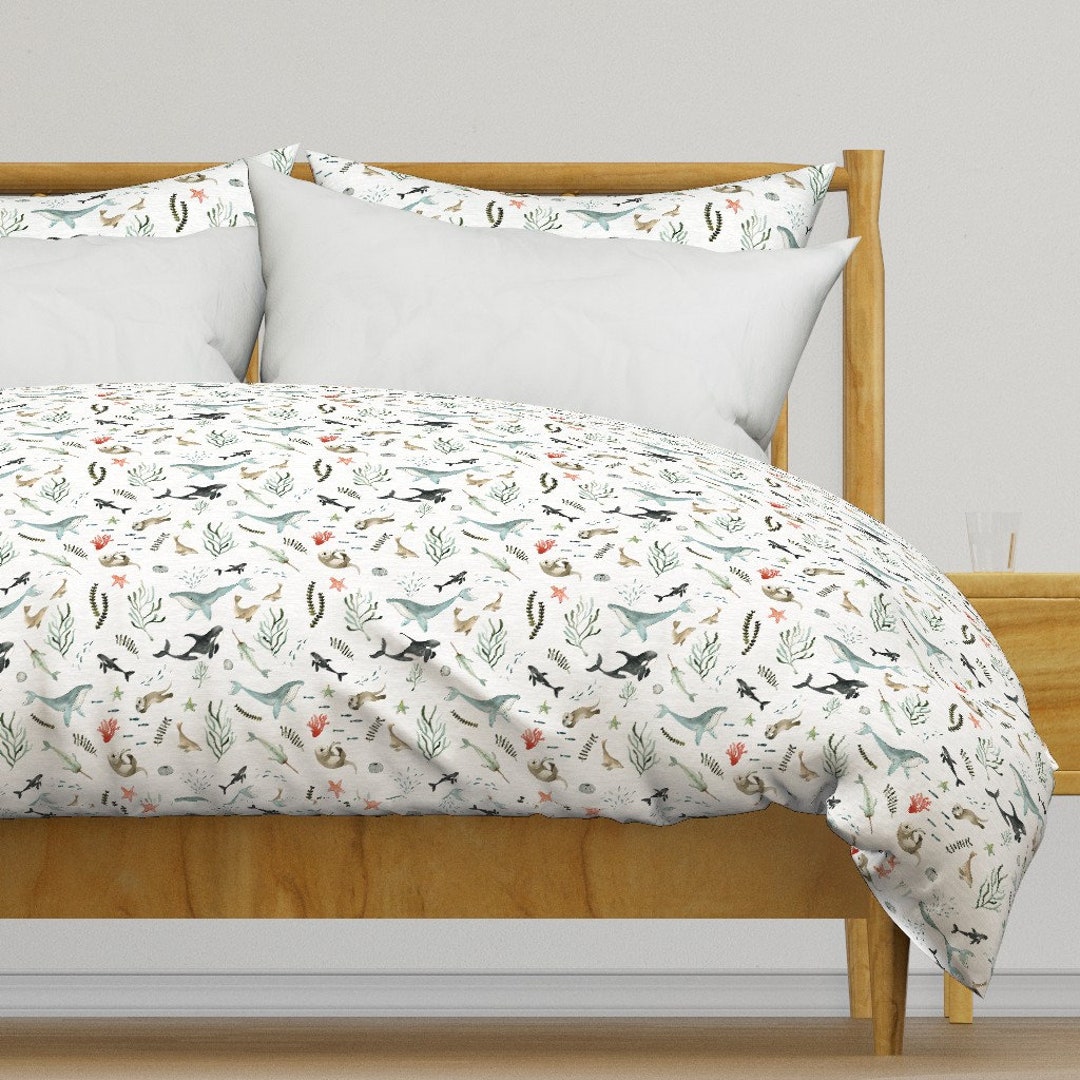 Modern Nautical Bedding Pacific Ocean by Canyon_&_cove Watercolor Sea ...