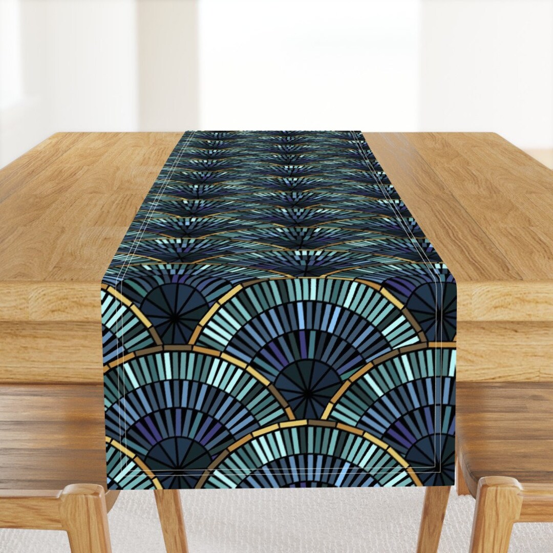Art Deco Scallops Table Runner - Jewel Tone Art Nouveau Blue Beads ...