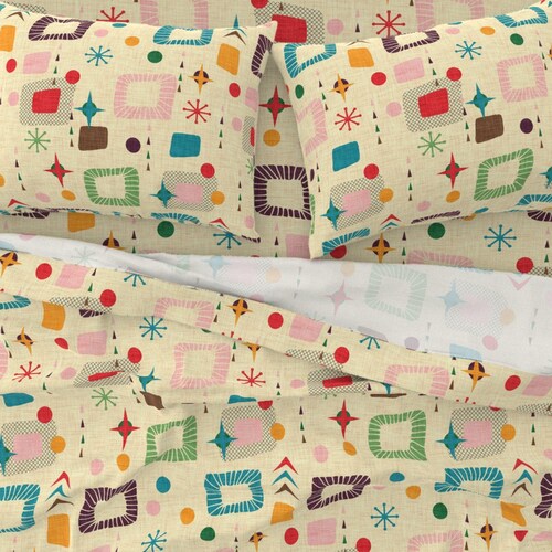 Retro Mod Sheets 1950s Atomic Pattern by Bruxamagica Mid - Etsy