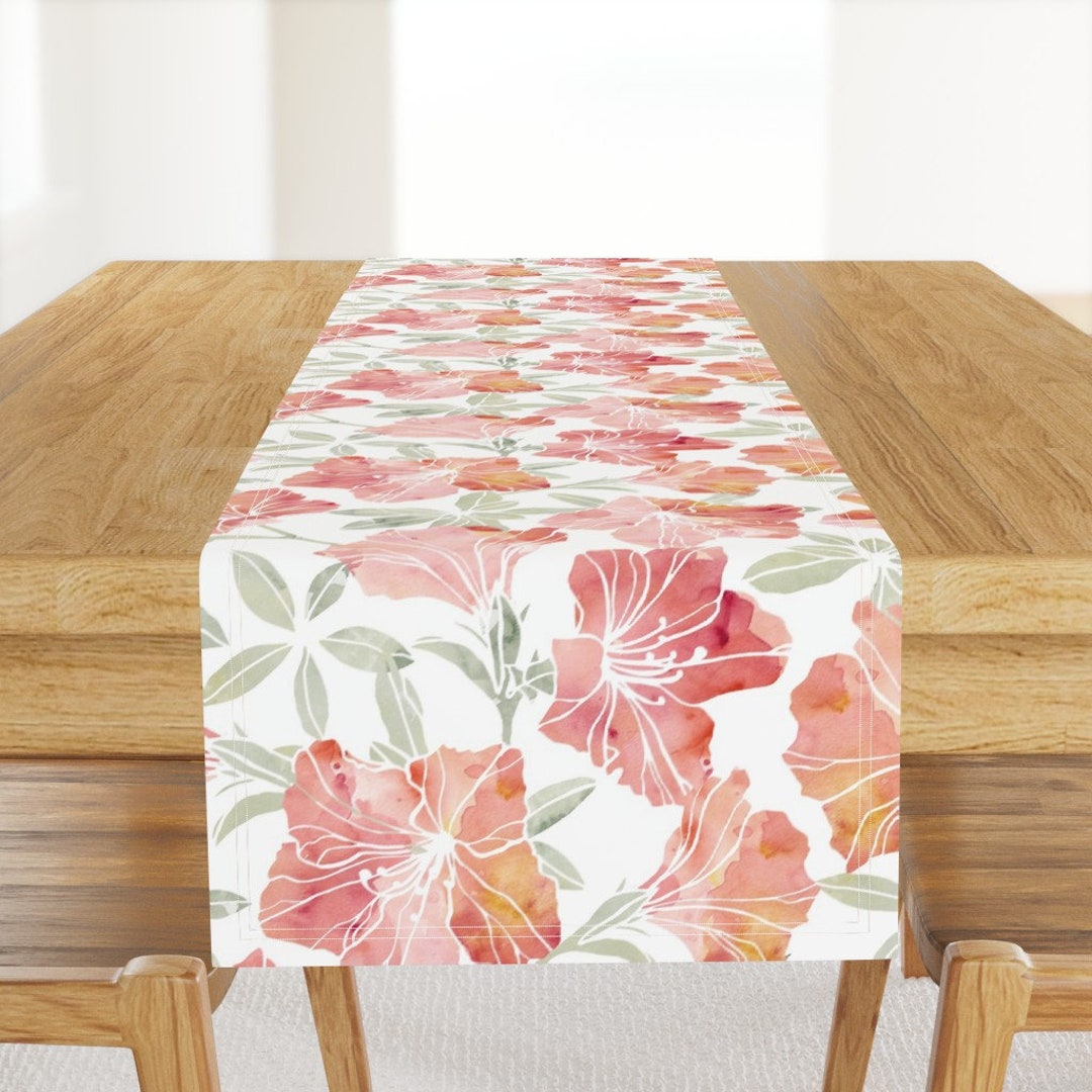 Floral Table Runner Watercolor Azalea by Adenaj Nature Inspired Flowers ...