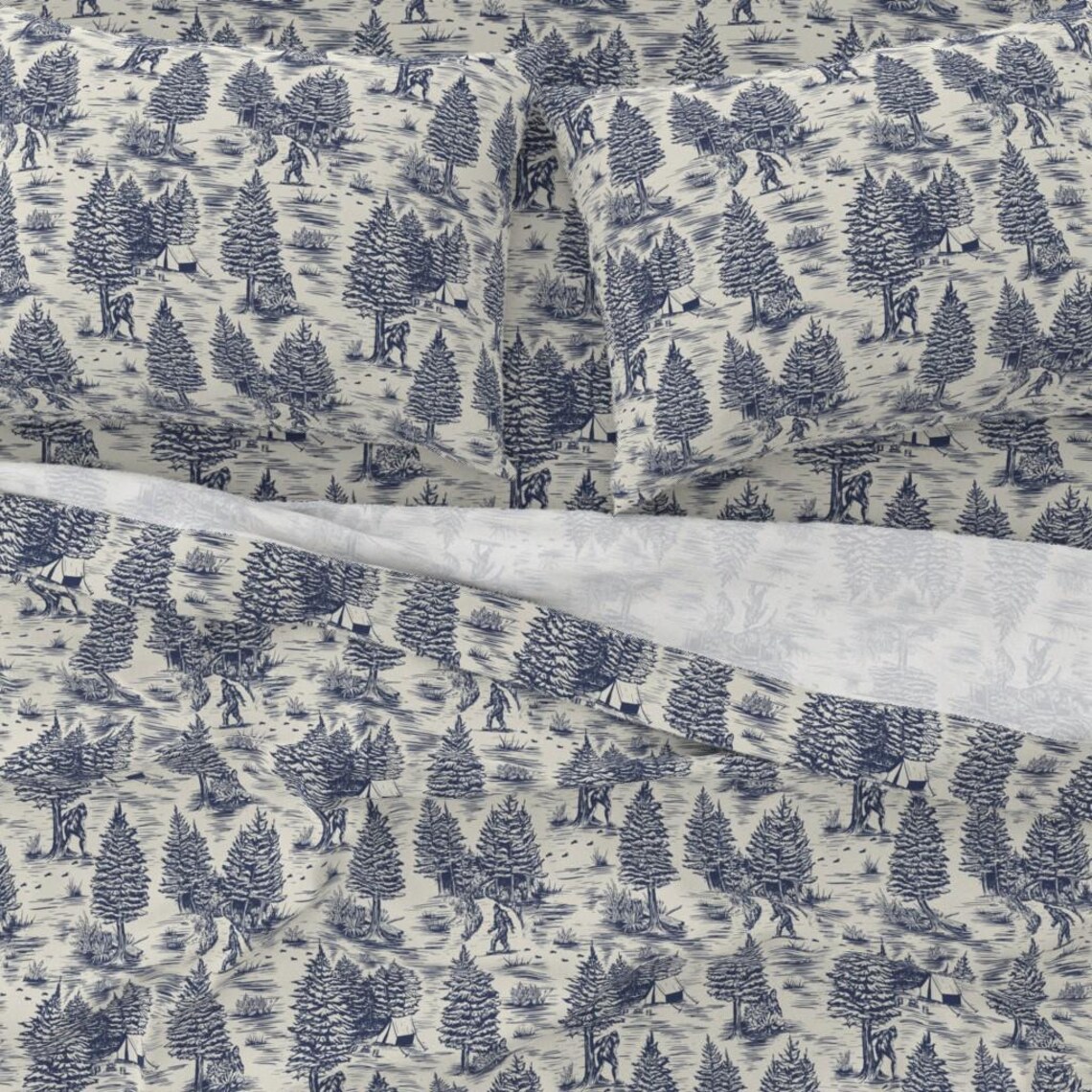 Blue Sasquatch Sheets - Bigfoot Toile Large by Somecallmebeth - Bigfoot ...