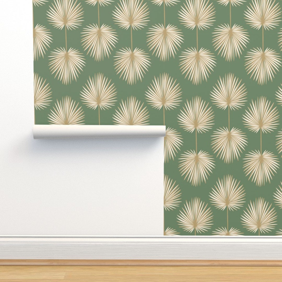 Cream Palm Fronds Commercial Grade Wallpaper Coastal Green by ...