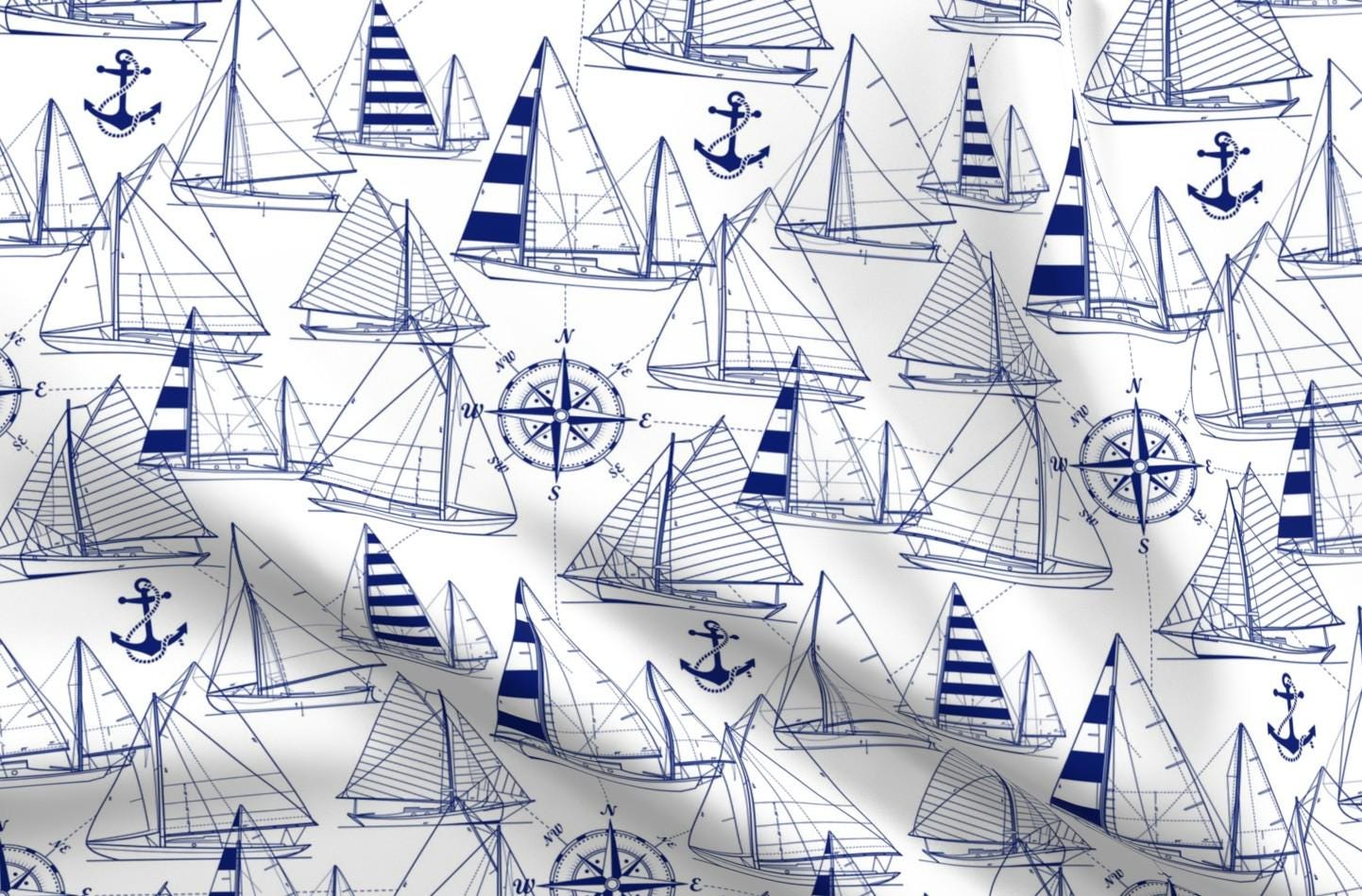Blue Sailboats Sheets - Sailboats Navy White by Mirabelle_print ...