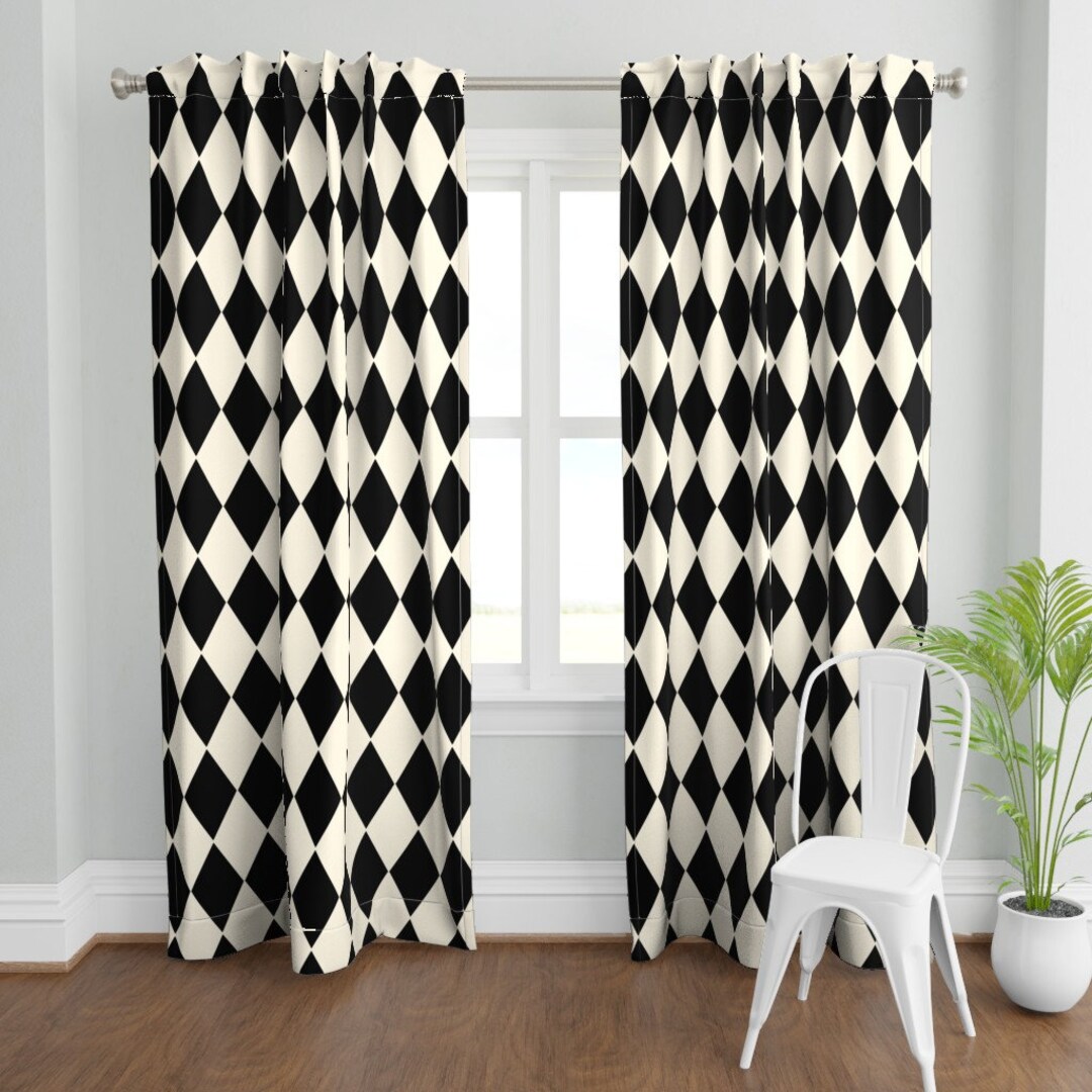 Harlequin Diamonds Curtain Panel Cosmic Latte & Black by - Etsy
